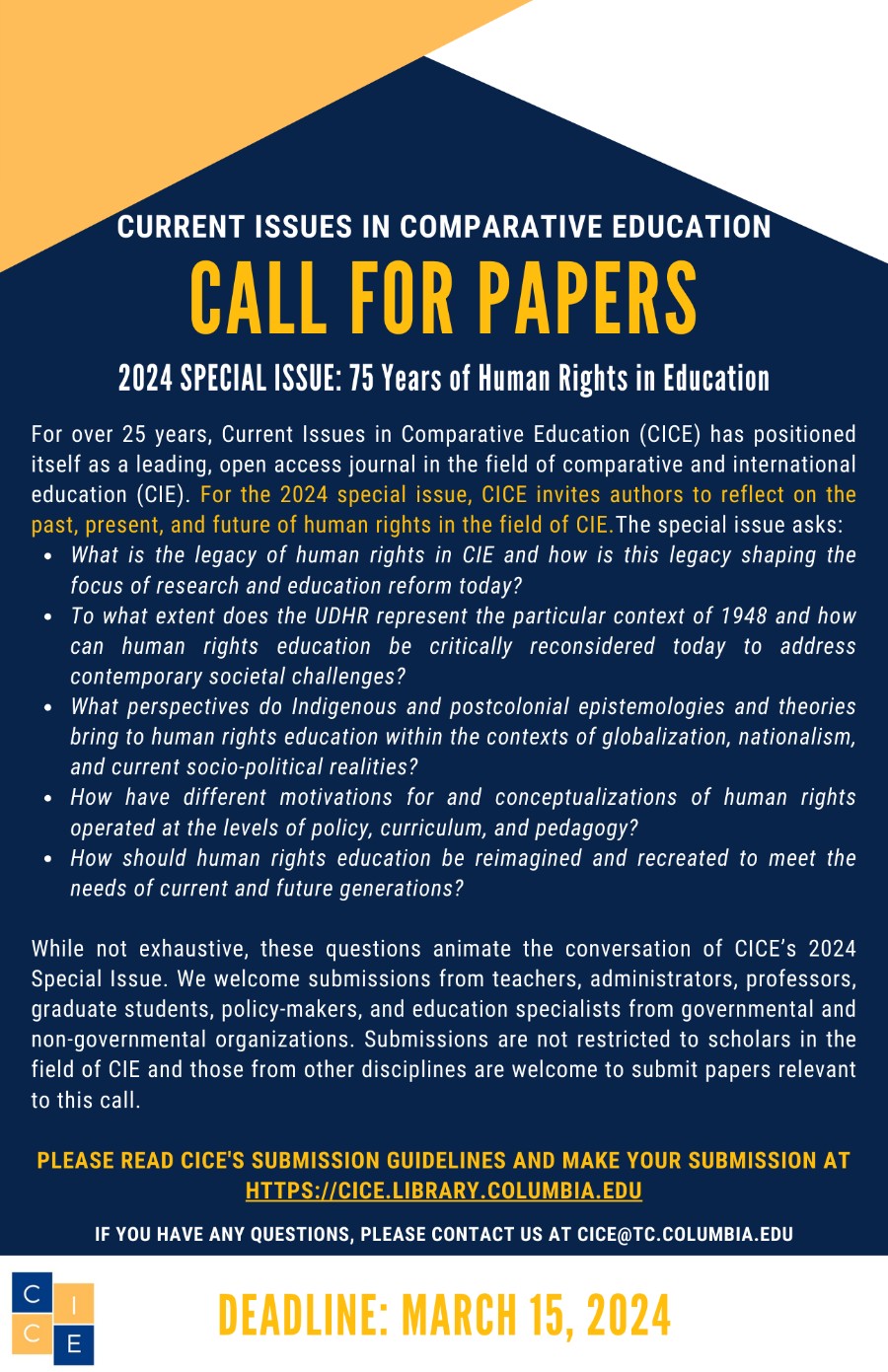 CICE 2024 Special Issue CFP | 2024 | Our Stories | International and Comparative Education ...